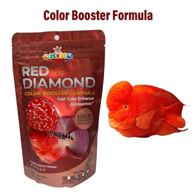 OKIKO Red Diamond Flower Horn Fish Food Color Booster Formula 100g ...
